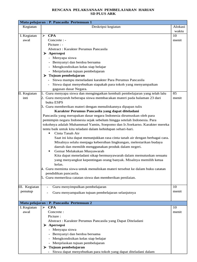 RPPH Kelas 3 P.Pancasila Dan P. Seni 2 Septemeber-7 September 2024 | PDF