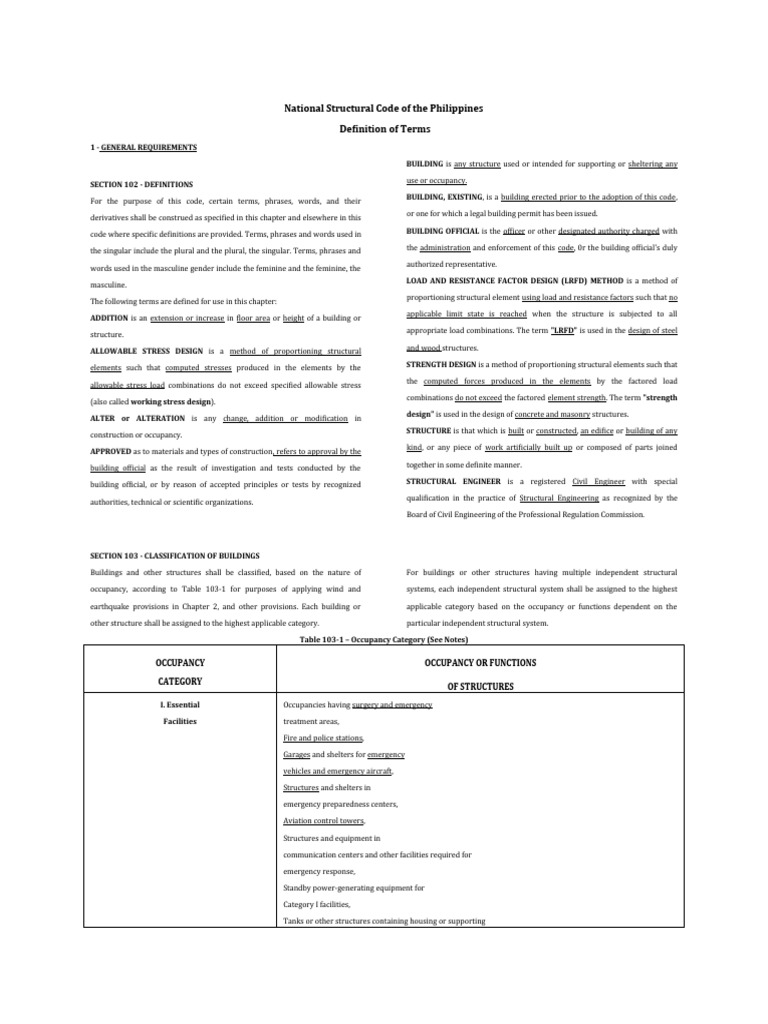 Notes - National Structural Code of The Philippines Definition of Terms ...