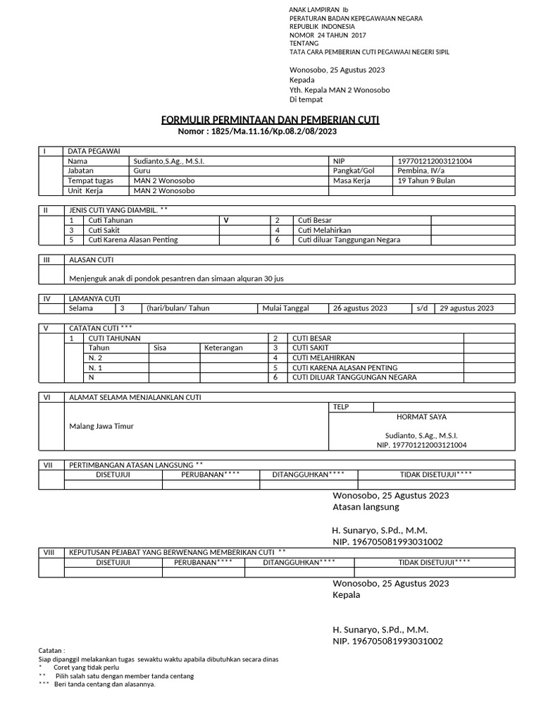 Blangko Cuti 2023 | PDF