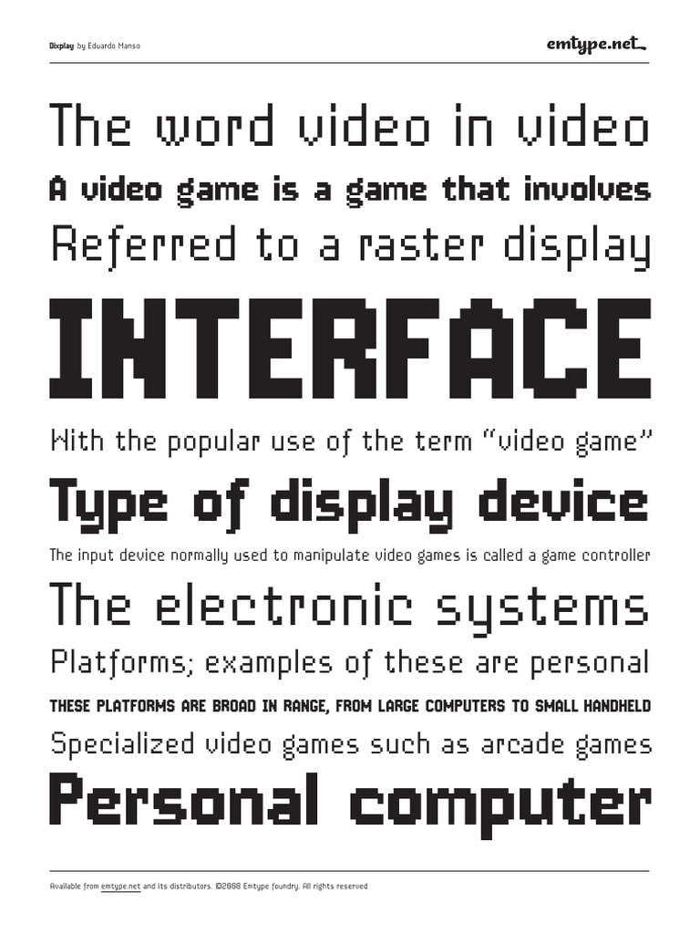 (Emtype) Dixplay 20px Bitmap Family Typeface Documentation | PDF | Computing