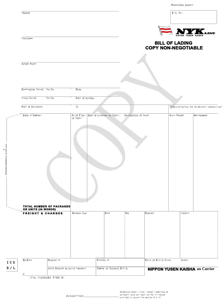 NYK Line BL Draft | PDF | Cargo | Freight Transport