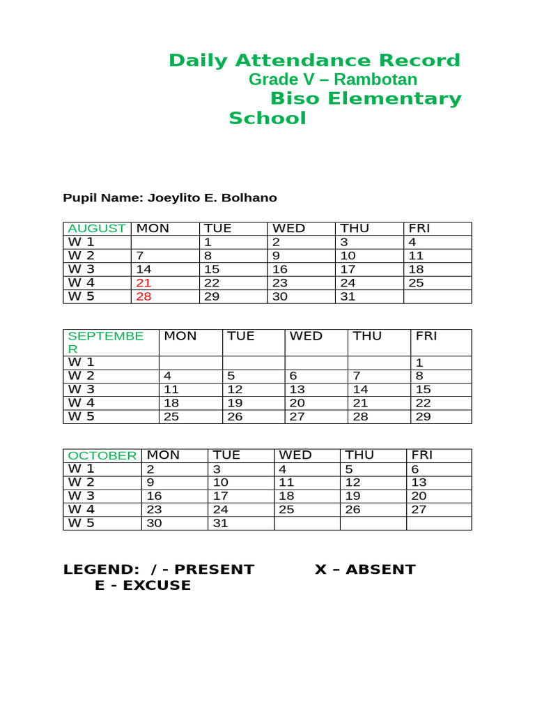 Daily Attendance Record | PDF