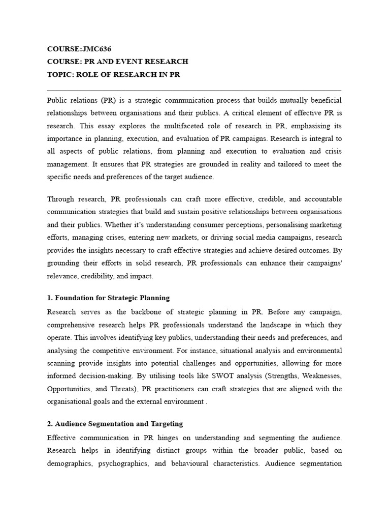 M2 - Role of Research in PR | PDF | Public Relations | Brand