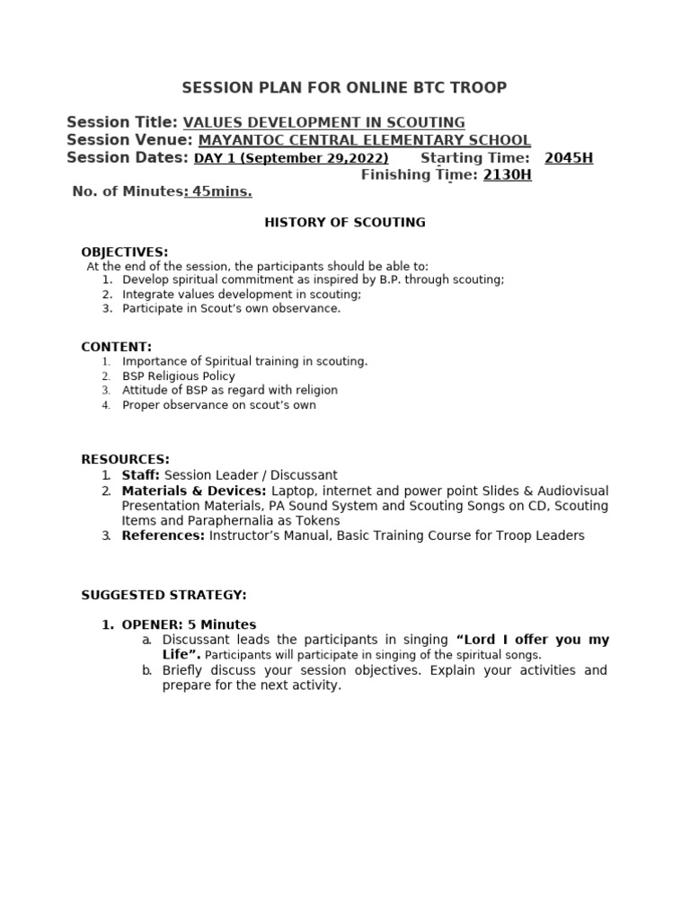 Values Development in Scouting Session | PDF
