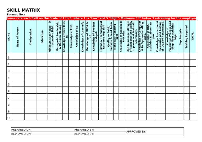 Skill Matrix | PDF