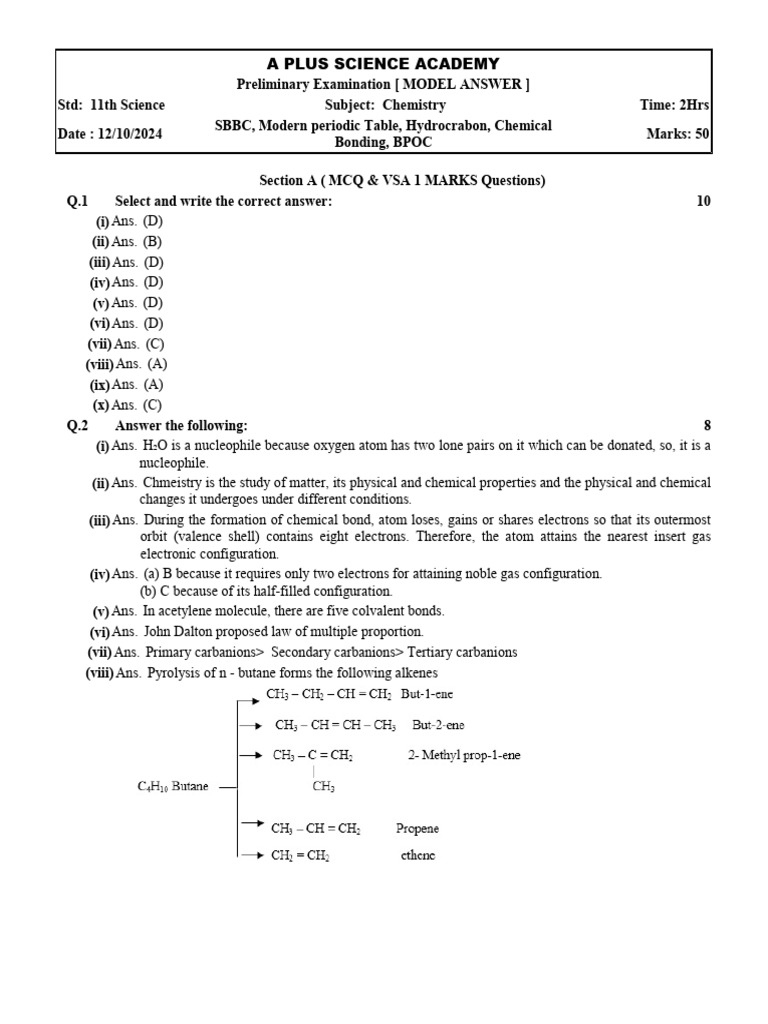 Chemistry Y Solution | PDF | Chemistry | Chemical Bond