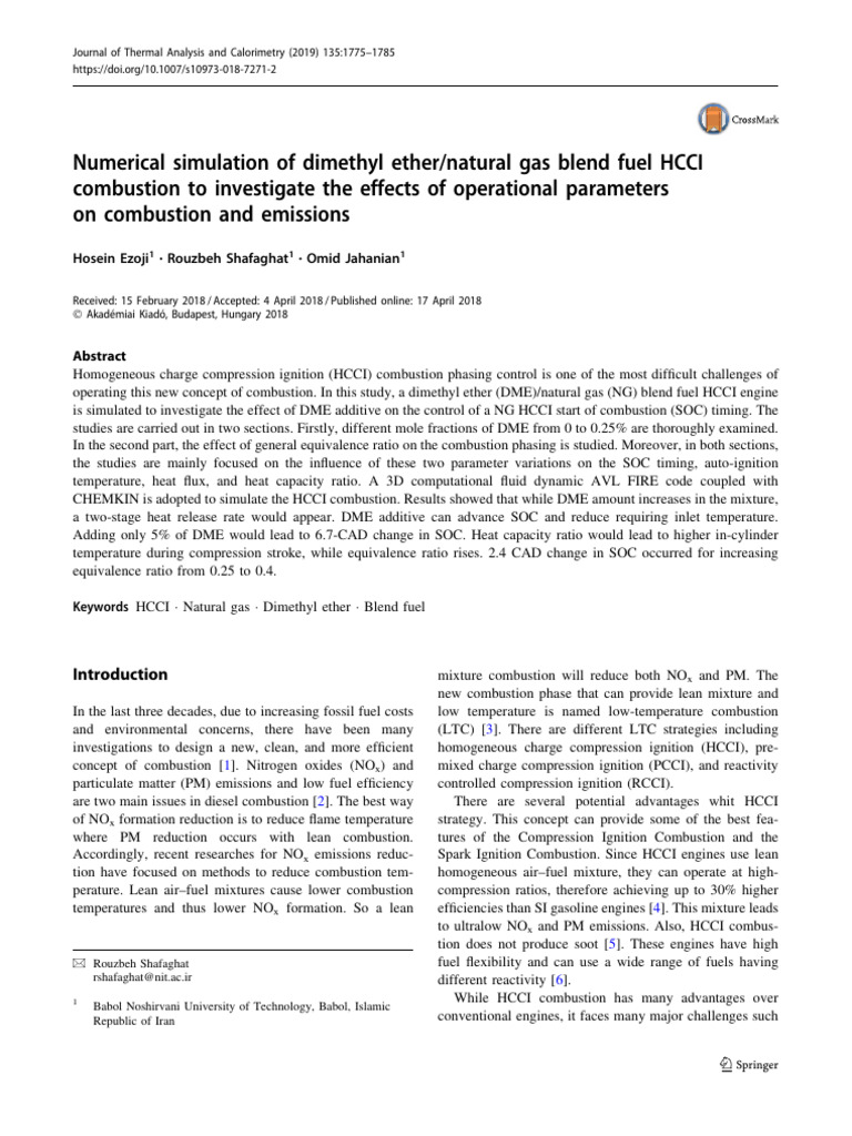 Numerical Simulation of Dimethyl Ether - Natural Gas Blend Fuel HCCI Combustion To Investigate ...