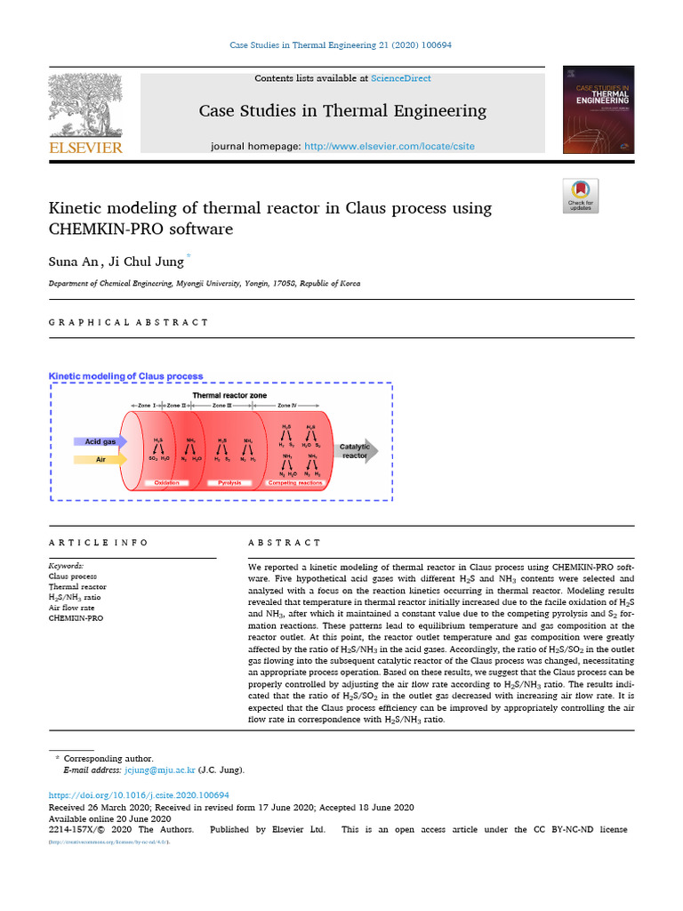 Kinetic Modeling of Thermal Reactor in Claus Process Using CHEMKIN-PRO Software | PDF | Chemical ...