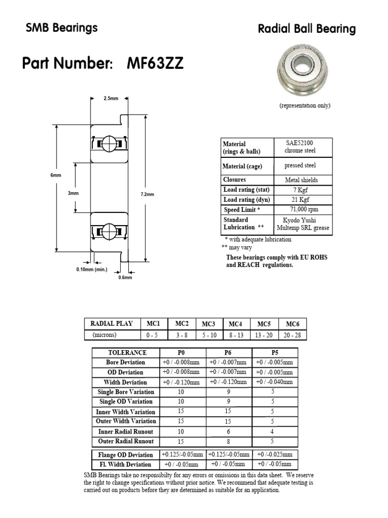 MF63ZZ Flanged Miniature Bearing 3x6x2.5mm | PDF | Bearing (Mechanical ...