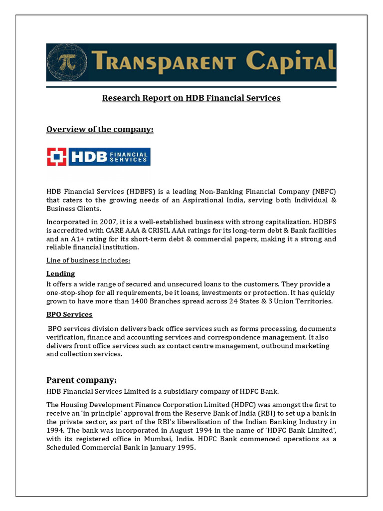 HDB Financial Services Overview and Insights | PDF | Loans | Debt