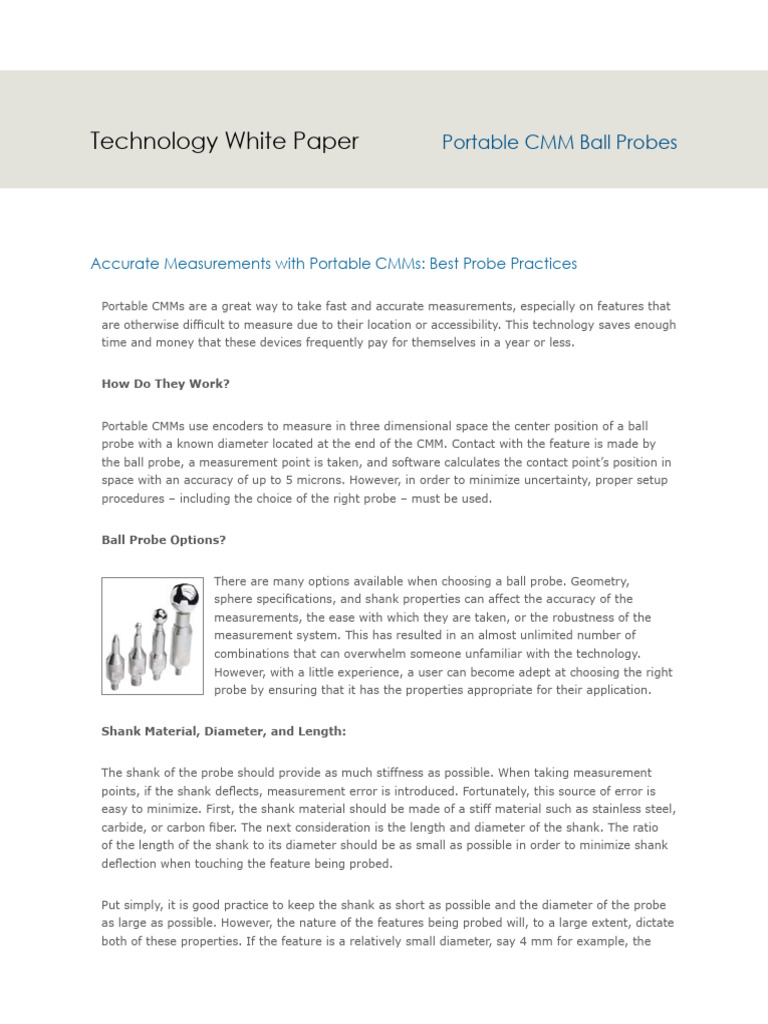 Whitepaper Portable CMM Probes Best Practices ENG | PDF | Physical ...