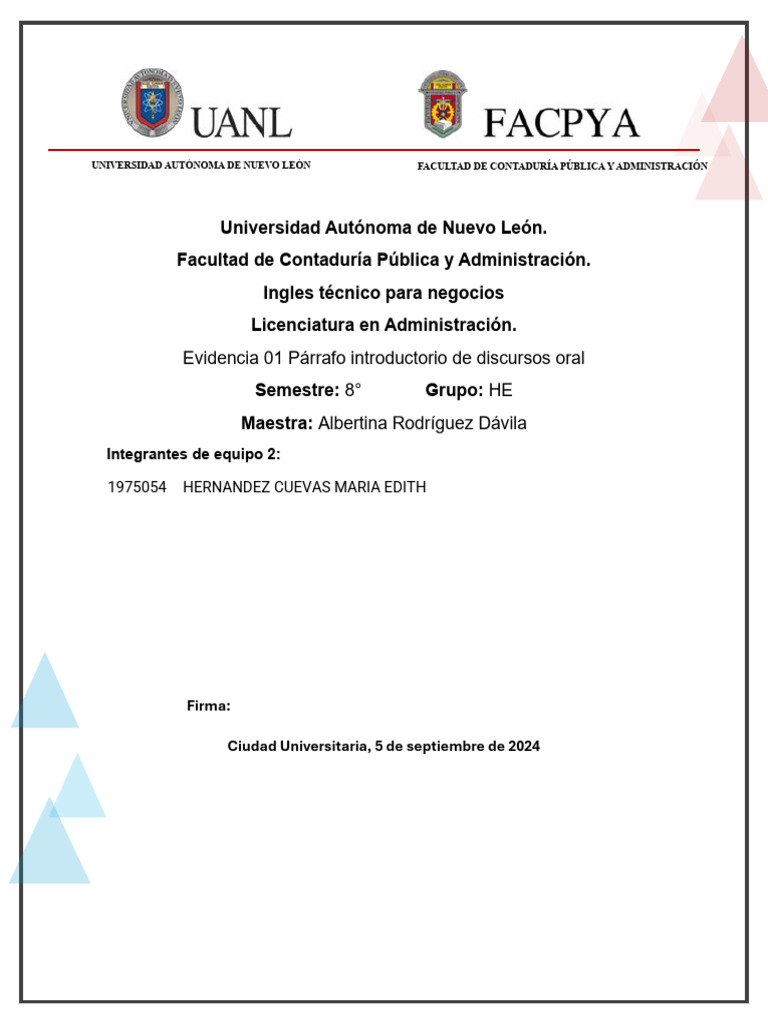 EV1 Primerparrafodediscursooral | PDF