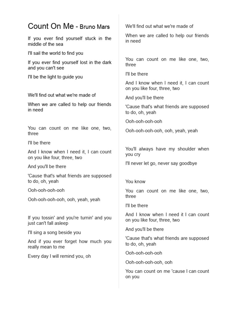 Count On Me by Bruno Mars - Chords and Lyrics | PDF