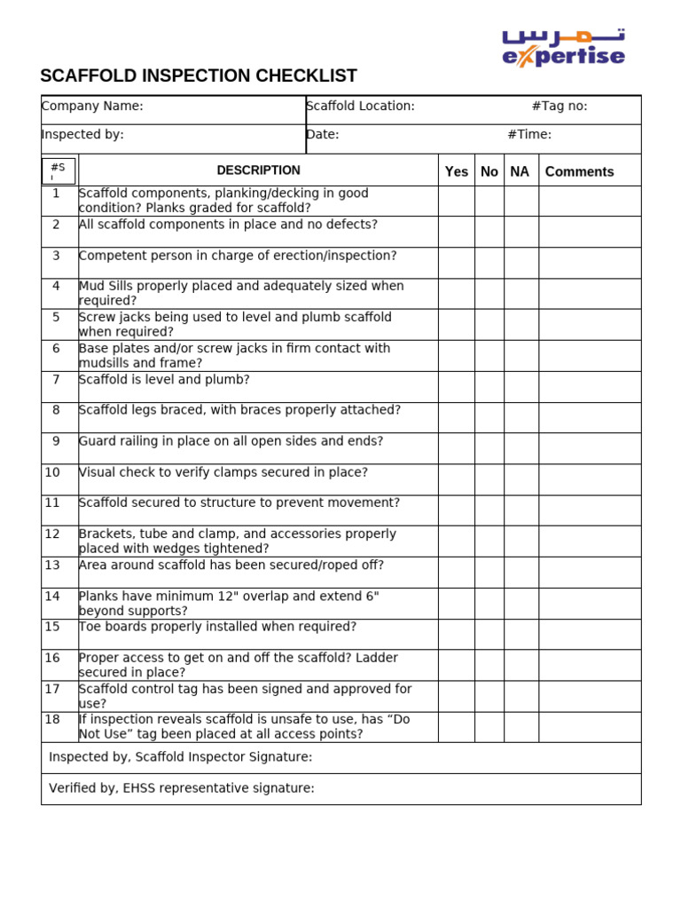 ECC Scaffold Inspection Checklist | PDF
