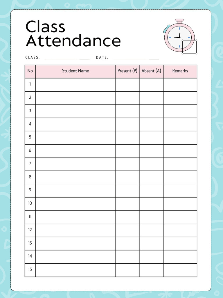 Blue White Illustrated Class Attendance Document | PDF
