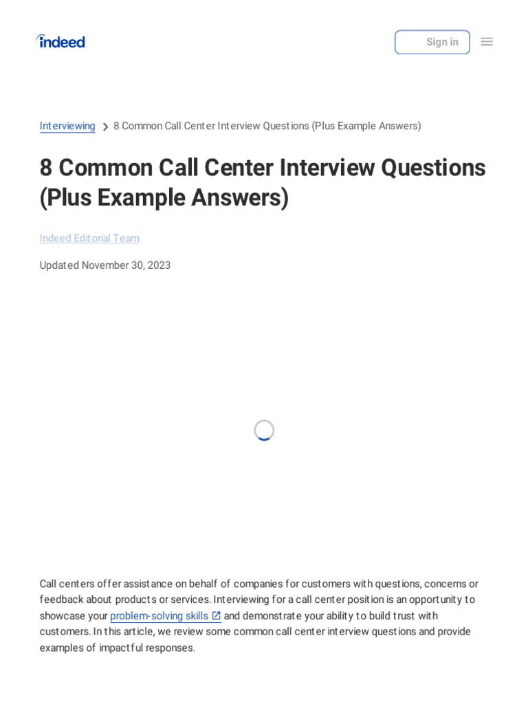 8 Common Call Center Interview Questions (Plus Example Answers) | PDF