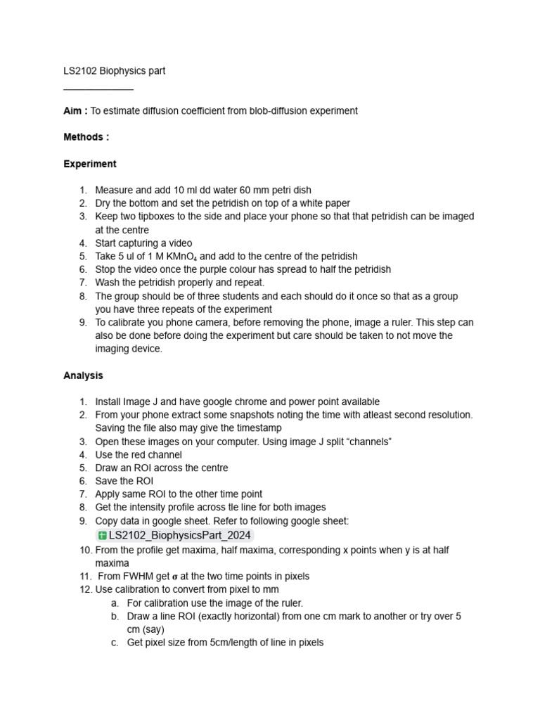 Experiment - 1 (Biophysics Part LS2102) - DROP DIFFUSION | PDF ...