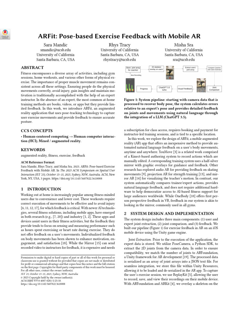 ARFit Pose Based Exercise Feedback With Mobile AR | PDF | Augmented ...