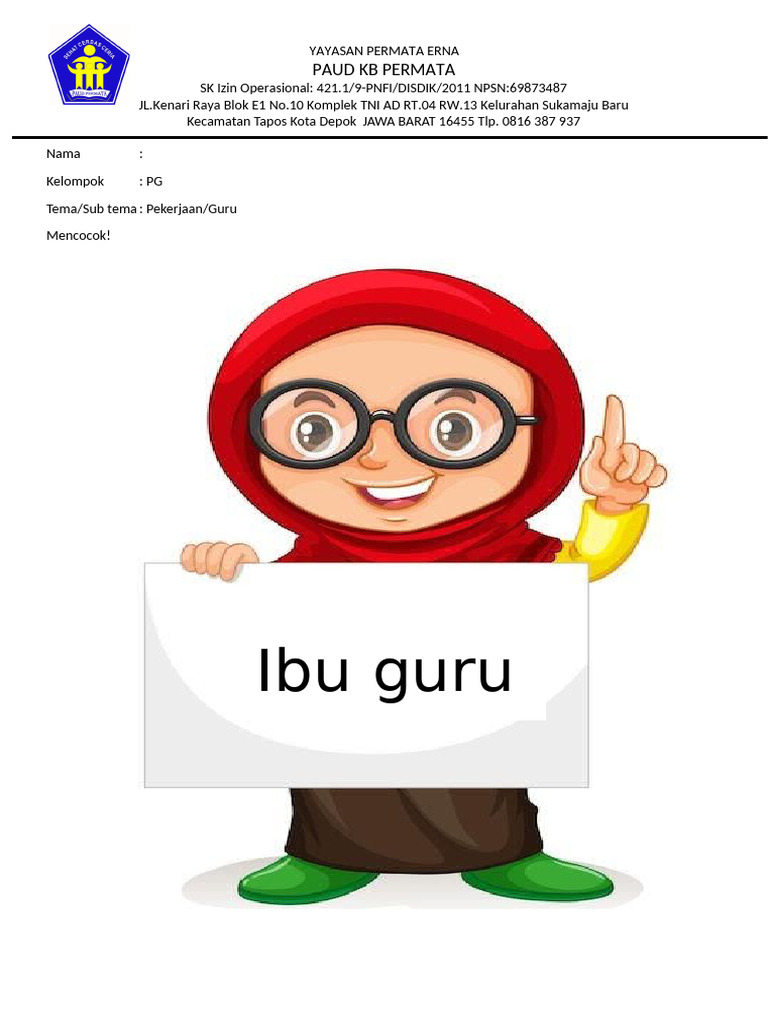 Materi PAUD: Tema Pekerjaan/Guru | PDF