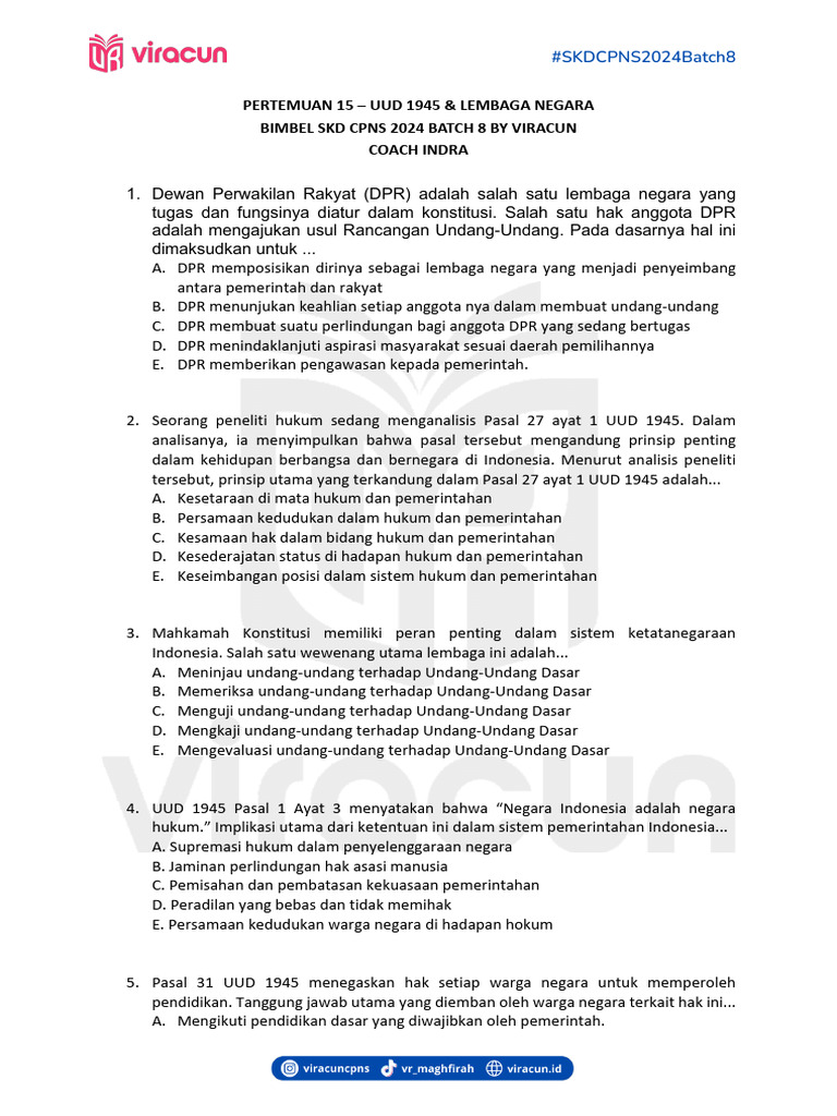 Latihan Soal UUD 1945 - Viracun Batch 8 | PDF