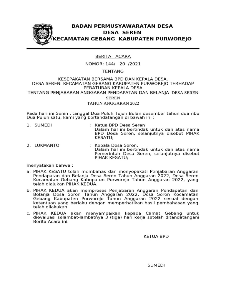 Kesepakatan BPD Rancangan Penjabaran Apbdes 2020 I4oa2l Kesepakatan BPD ...