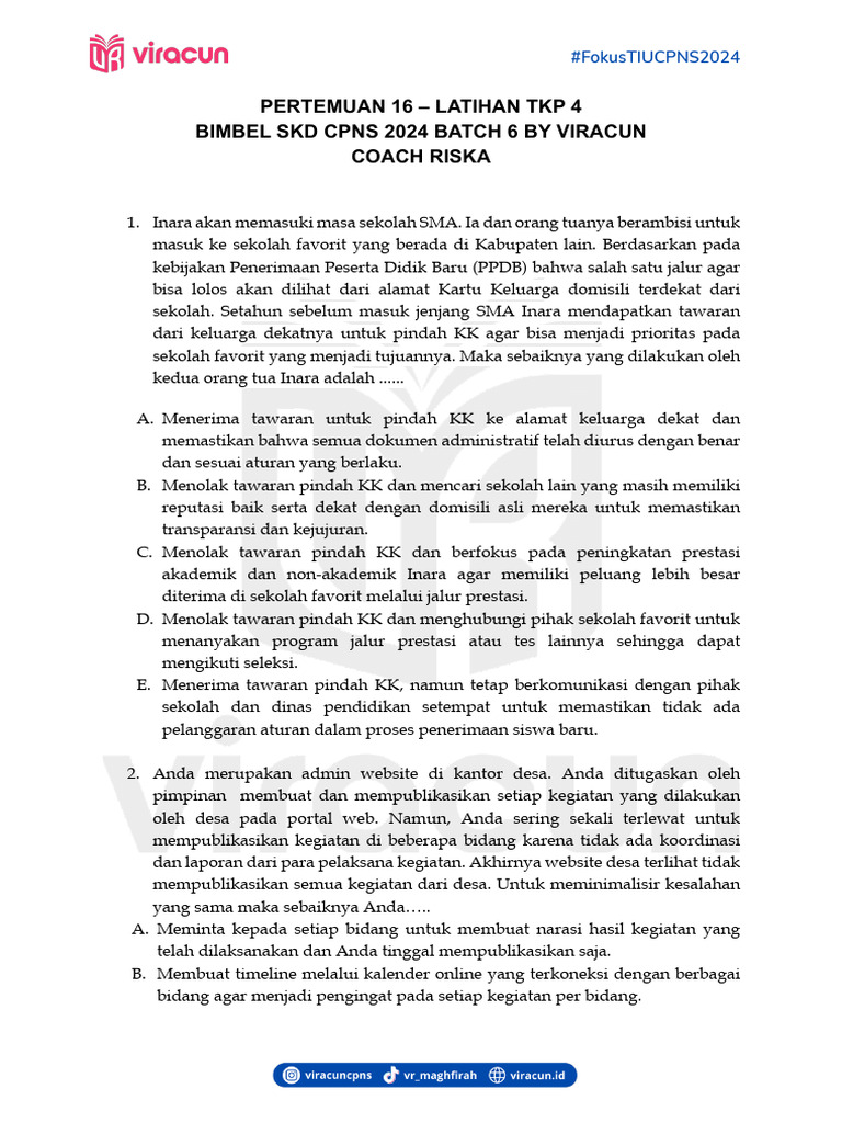 Latihan TKP 4 - Viracun Batch 6 | PDF