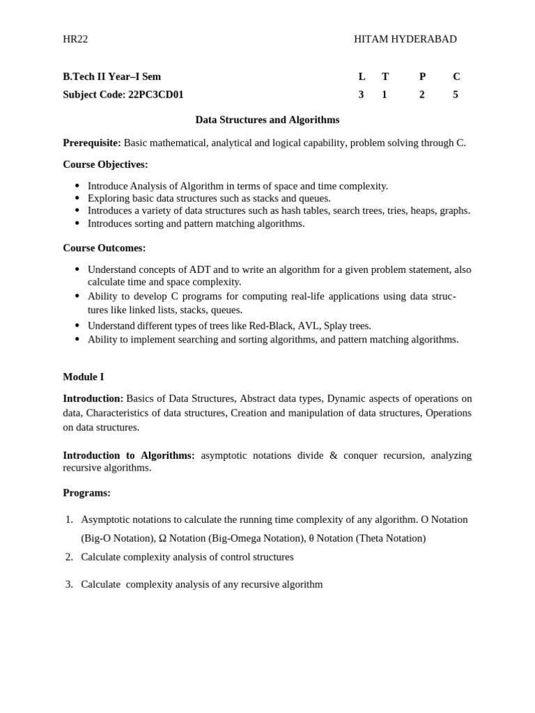 DSA Syllabus | PDF | Statistics | Time Complexity