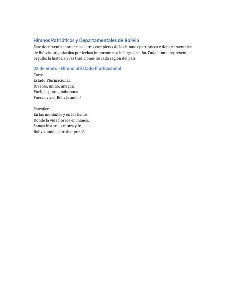 Himnos Completos Bolivia | PDF | Viajes y turismo | Poesía