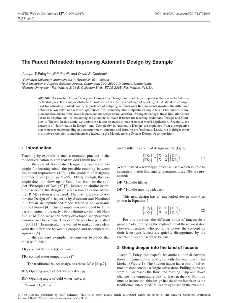 The Faucet Reloaded Improving Axiomatic Design by | PDF | Axiom | Tap ...
