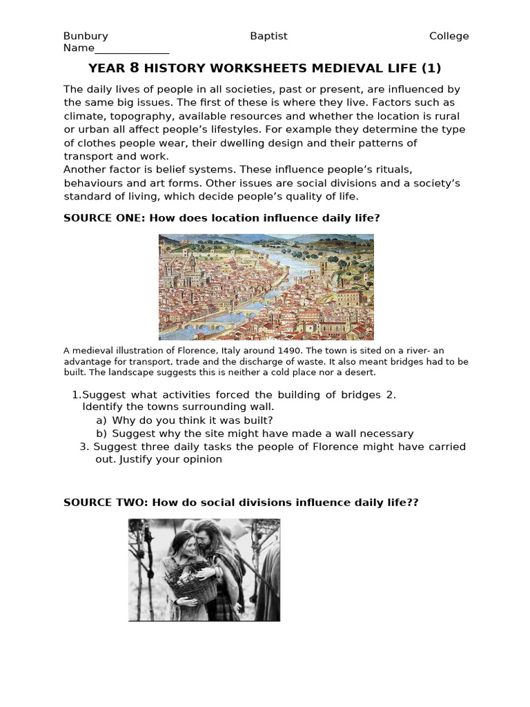 Year 8 Medieval History Worksheets | PDF | Castle | Journeyman