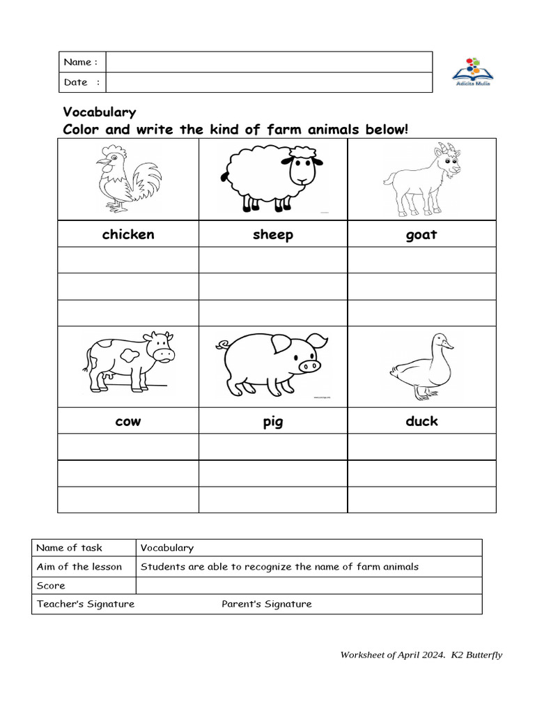 K2 Worksheets: Farm Animals & Phonics | PDF