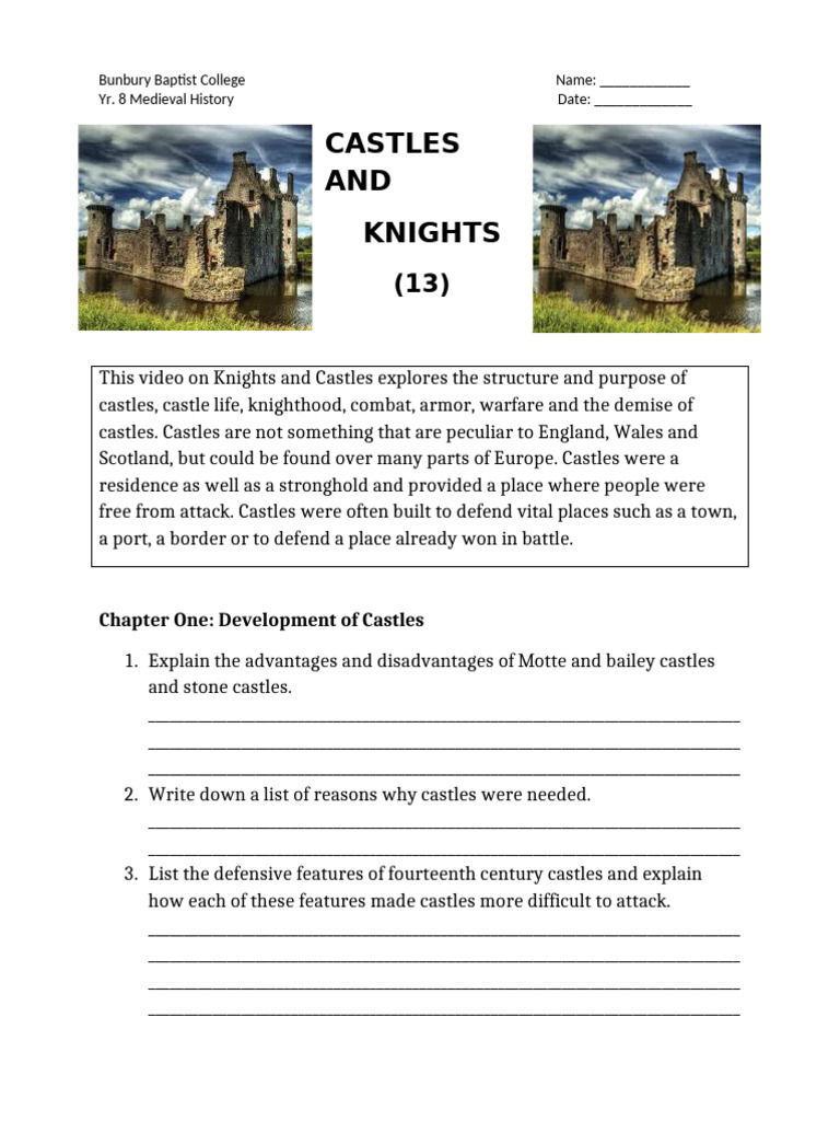 CASTLES AND Knights Worksheet | PDF | Castle | Knight