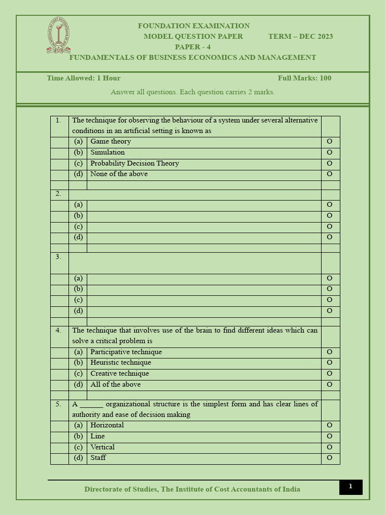 CMA Foundation Model Question Paper 2023 | PDF | Oligopoly | Monopoly