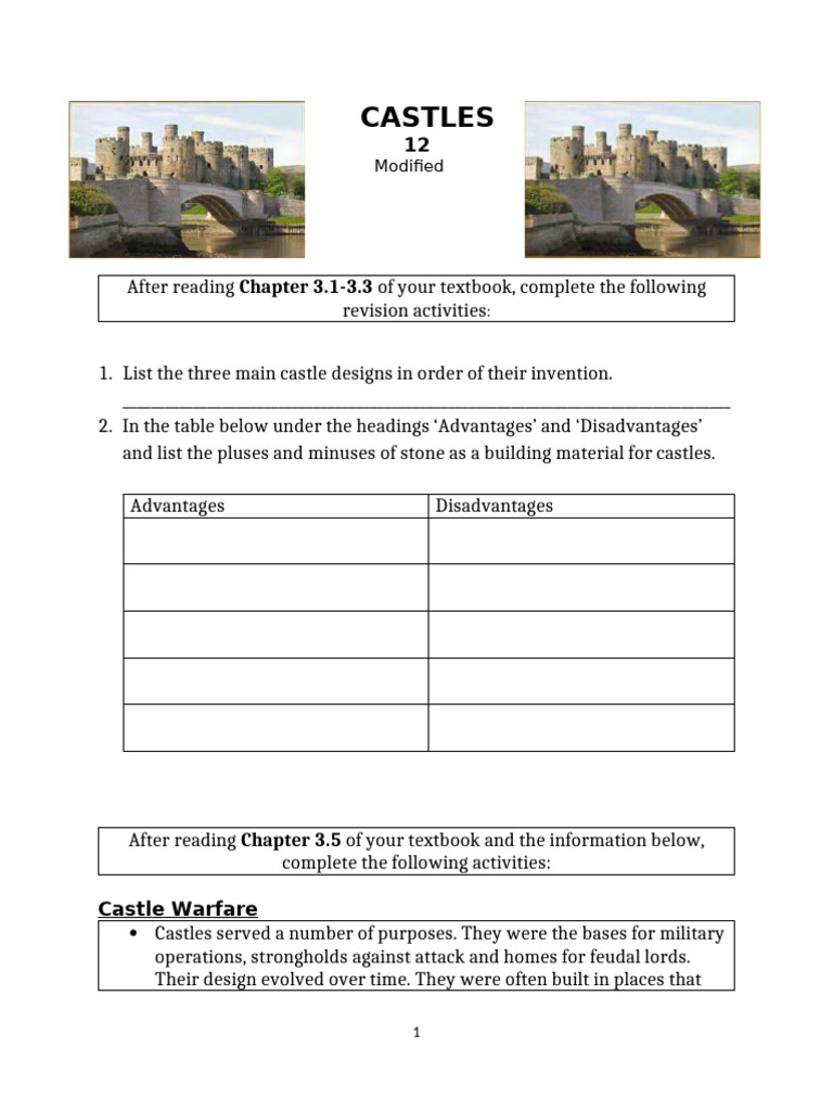 CASTLES Worksheet 12 Modified | PDF | Castle | Siege