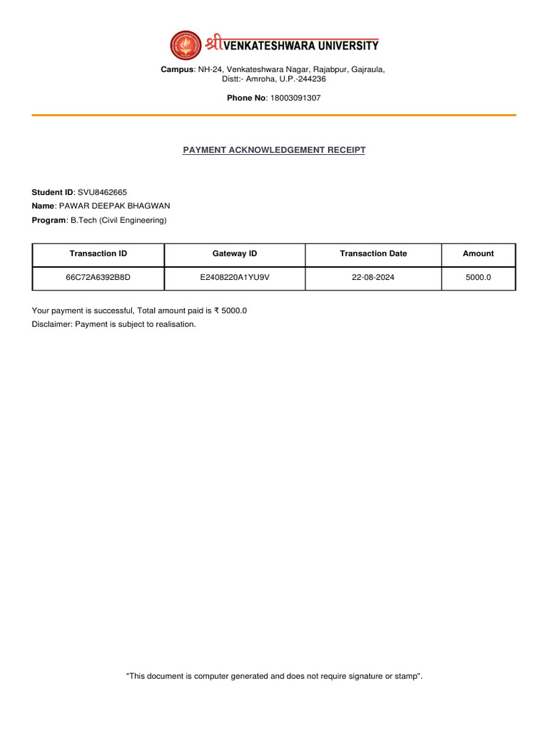 Student Payment Confirmation | PDF
