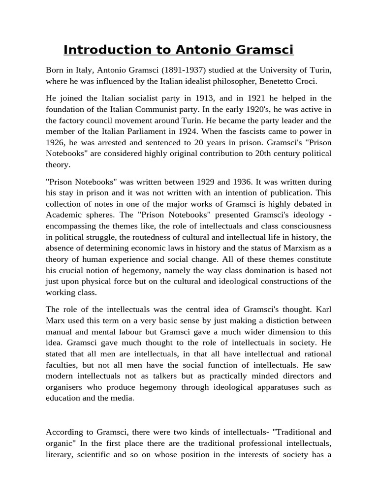 Antonio Gramsci: Intellectuals and Hegemony | PDF | Antonio Gramsci ...