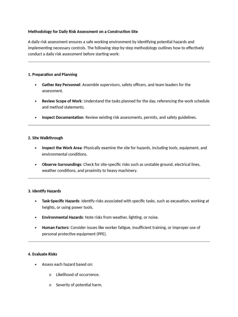 Daily Risk Assessment Before Starting Work - Methodology | PDF | Risk ...