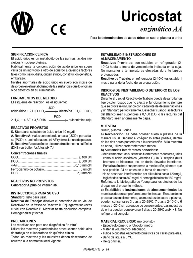 Uricostat Enzimatico Aa SP | PDF | Orina | Medicamentos con receta