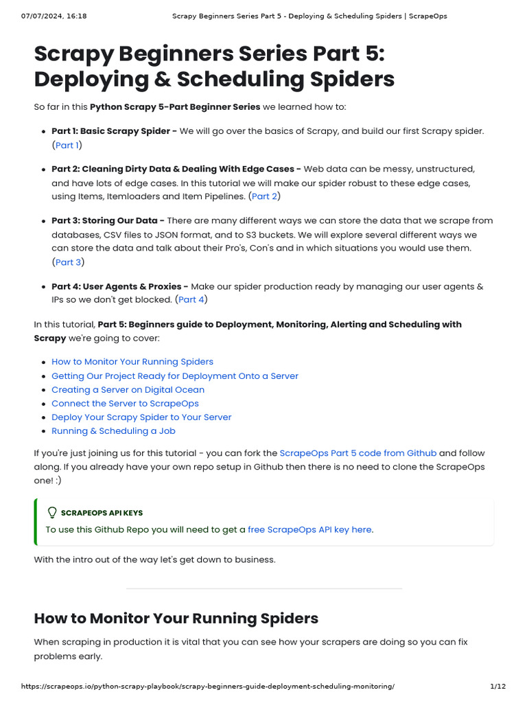 Scrapy Beginners Series Part 5 - Deploying & Scheduling Spiders - ScrapeOps | PDF | Server ...