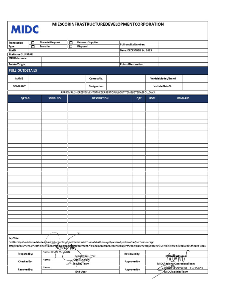 MIDC - Pull Out Form - pdfTARLAC2 | PDF