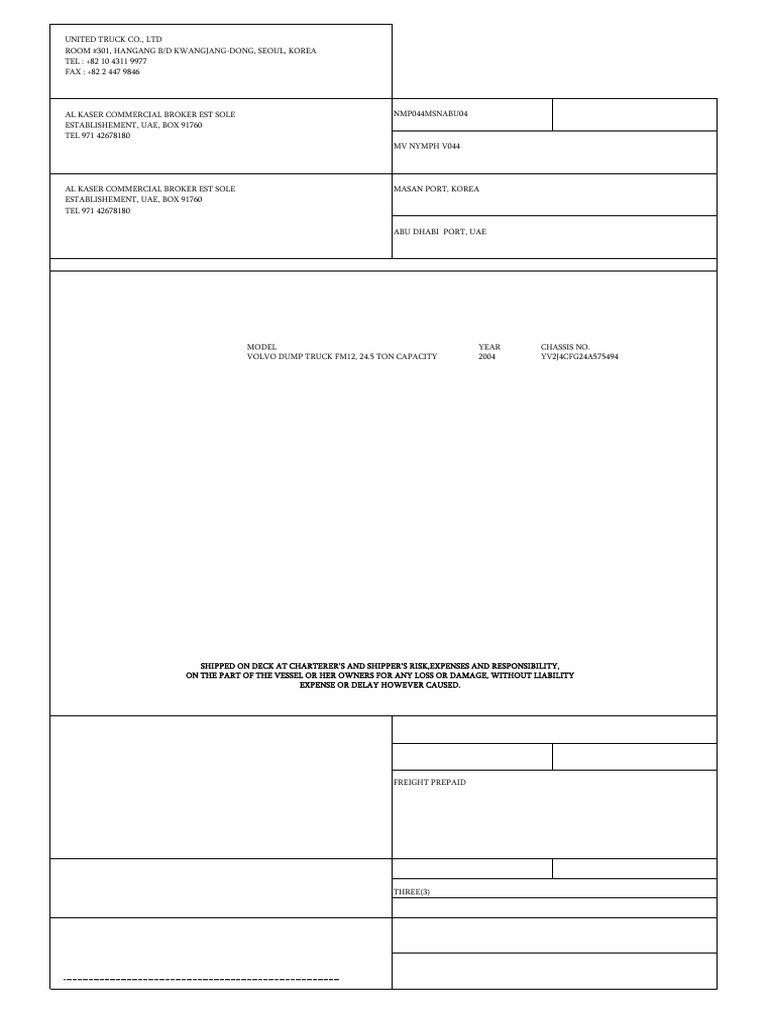 BIMCO Liner Bill of Lading Template | PDF | Bill Of Lading | Cargo
