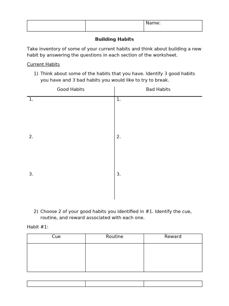 Building Habits Worksheet | PDF