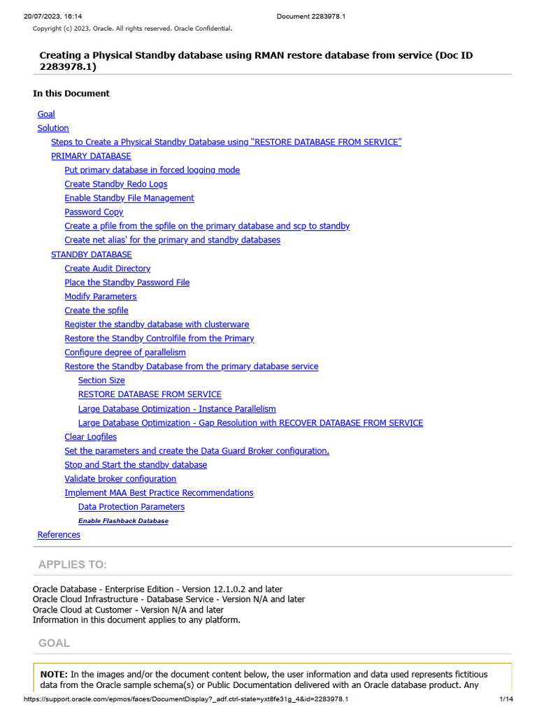 Creating A Physical Standby Database Using RMAN Restore Database From Service (Doc ID | PDF ...