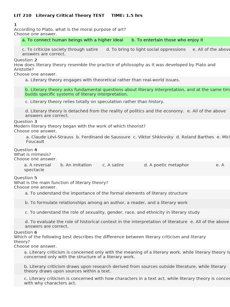 LIT 2101 Test | PDF | Deconstruction | Literary Theory