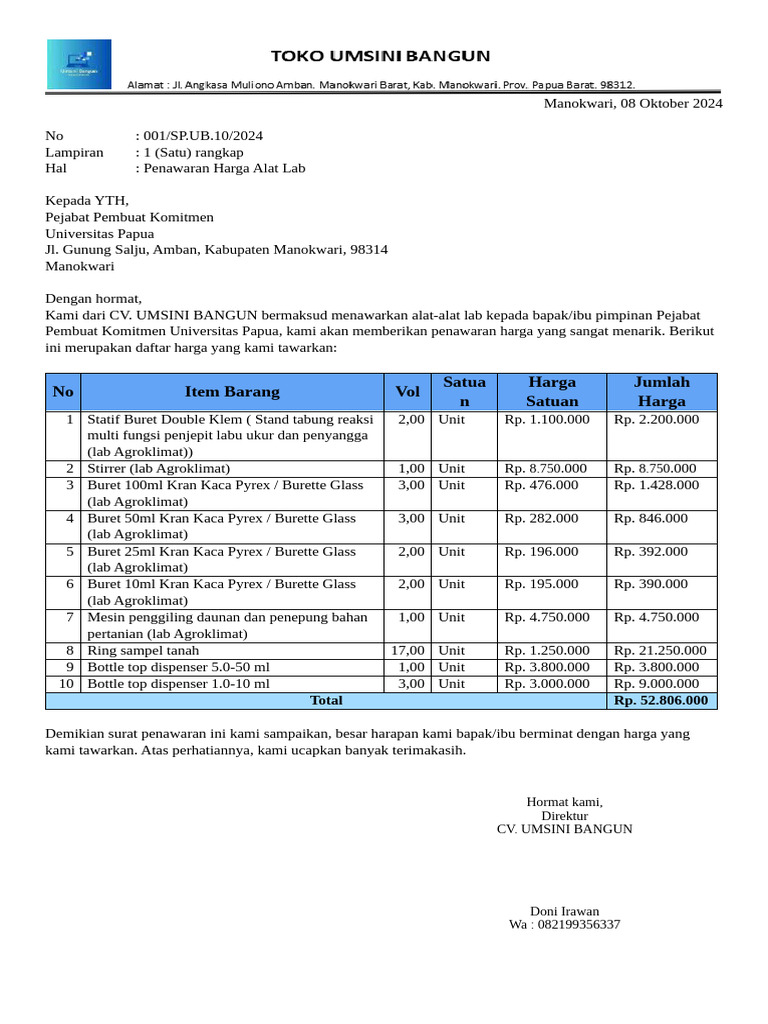 Contoh Surat Penawaran | PDF