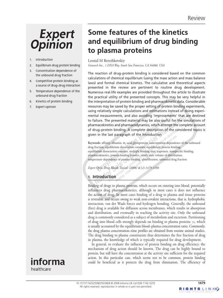 Kinetics & Equilibrium of Drug Binding | PDF | Pharmacokinetics | Ligand (Biochemistry)