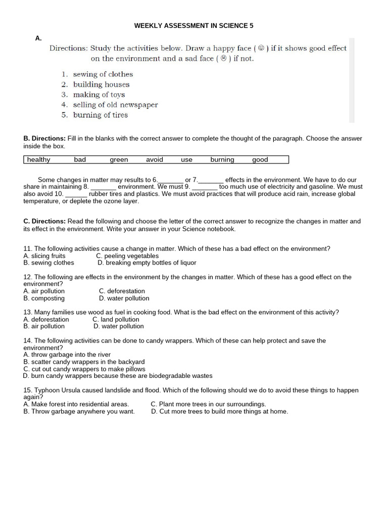 Weekly Assessment in Science 5 Q1 # | PDF