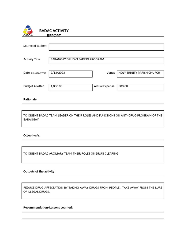 3.1 7 BADAC FORM - Activity Report | PDF