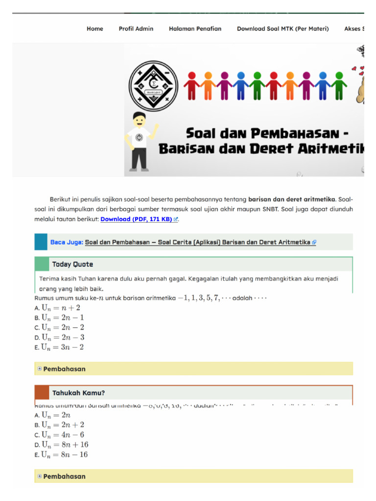 Screencapture Mathcyber1997 Soal Dan Pembahasan Barisan Dan Deret Aritmetika 2024 11 19 12 - 26 ...