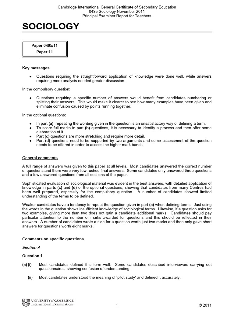 Sociology: Paper 0495/11 Paper 11 | PDF | Sociology | Interview